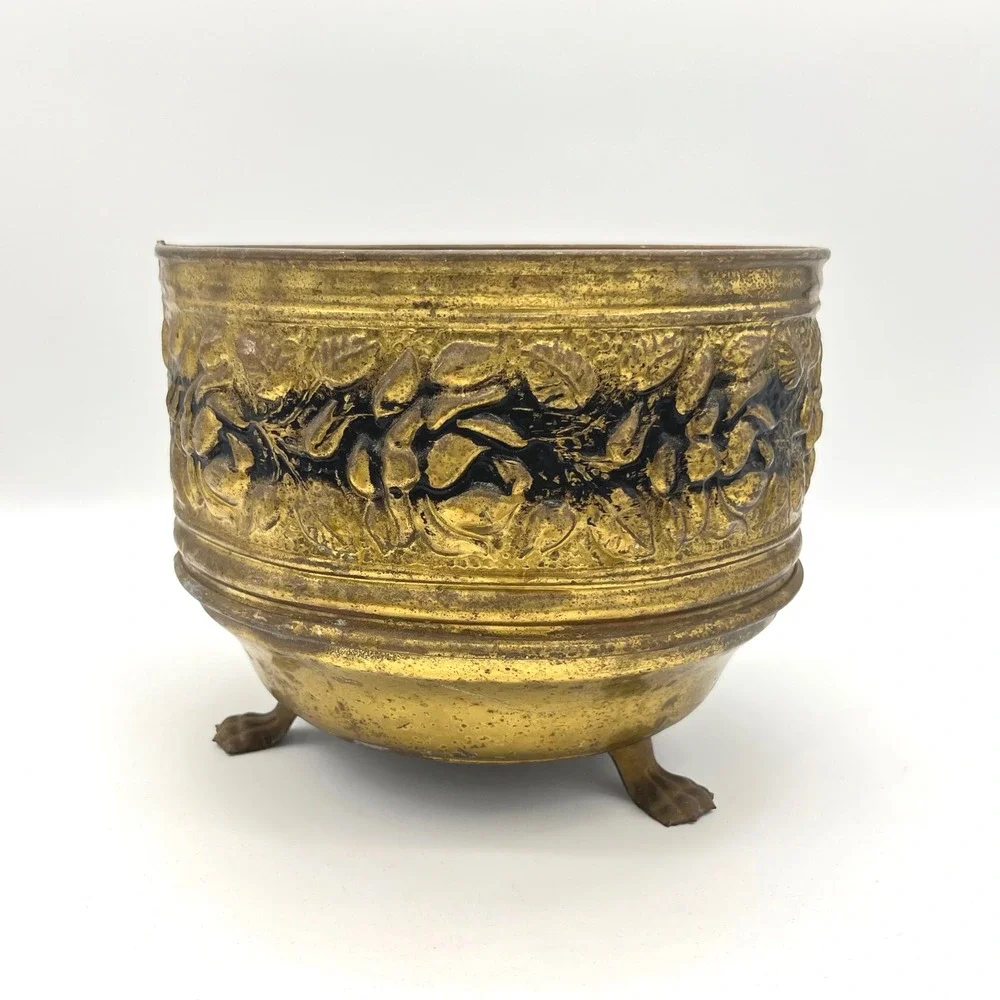 Accents | Vintage Made In England Embossed Brass Claw Foot Jardiniere ...